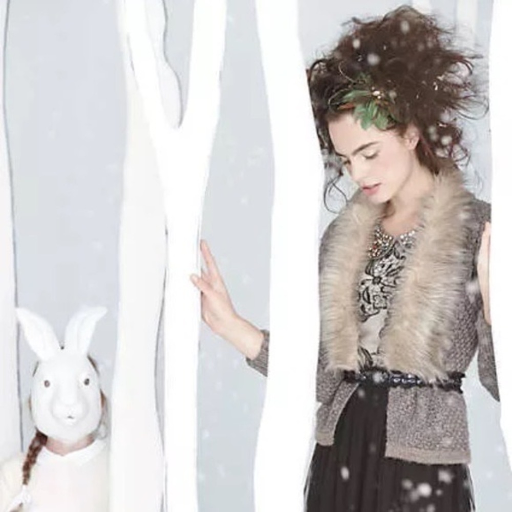 Anthropologie Downy Faux Fur Collar Cardigan - L - Gem